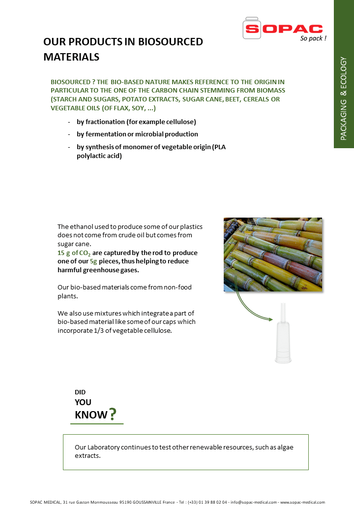 Environment and innovation: Biosourced packaging - SOPAC MEDICAL